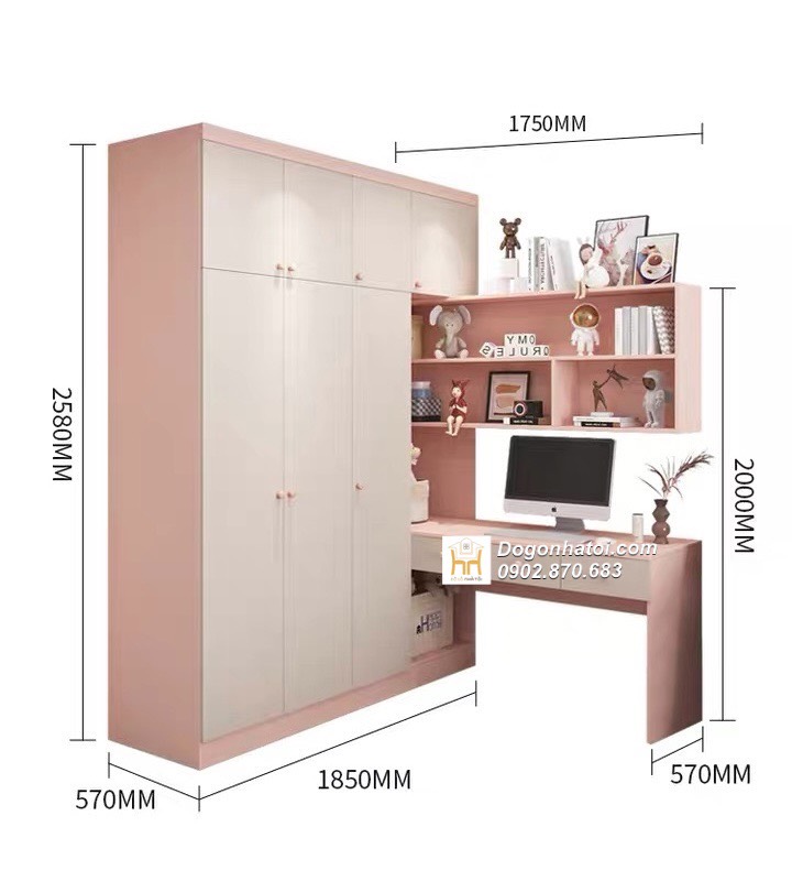 Mẫu Tủ Quần Áo Kết Hợp Bàn Học Hiện Đại - TA211